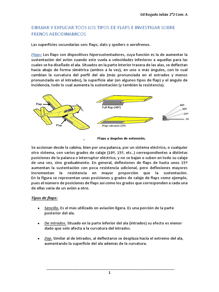 Tipos de flaps y frenos aerodinámicos | PDF | Avión | Aviación