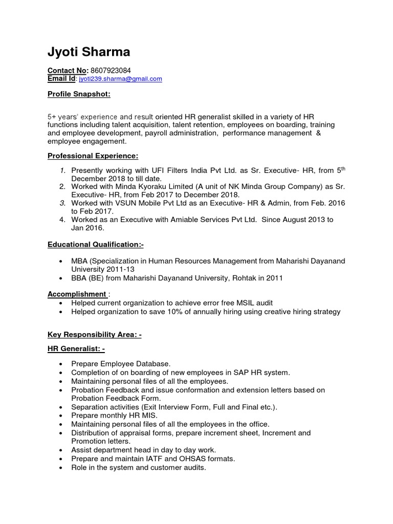 Resume Jyoti | PDF | Human Resources | Human Resource Management