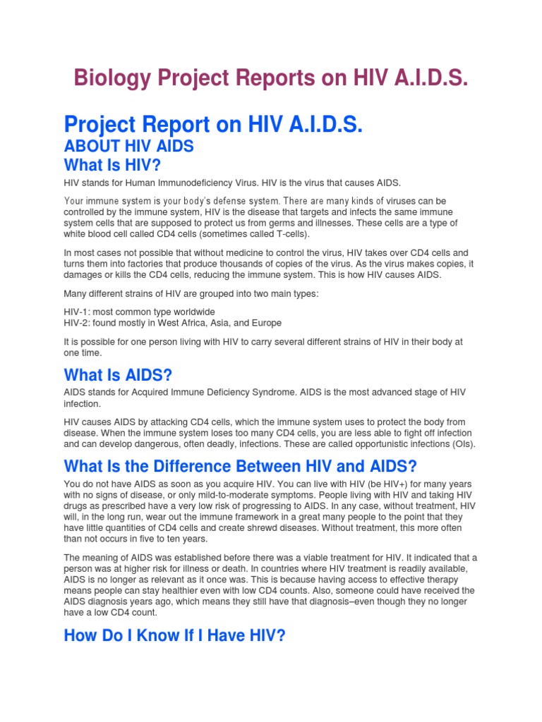 Biology Project Reports On HIV A | PDF | Hiv/Aids | Hiv