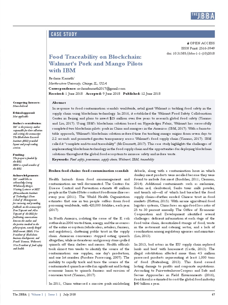 Walmart's Blockchain Food Traceability | PDF | Retail | Walmart