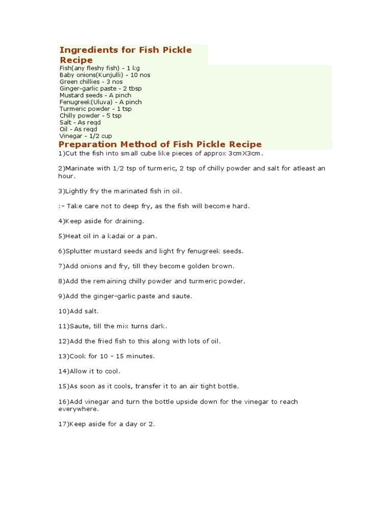 Ingredients For Fish Pickle Recipe | PDF