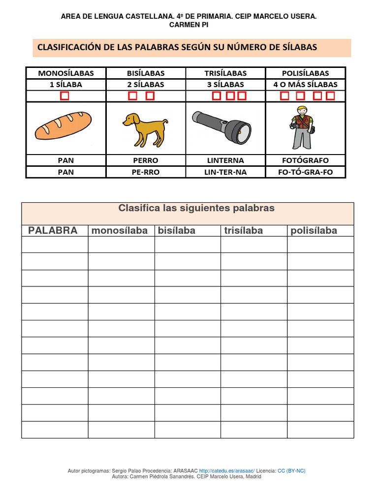 Clasifica Palabras Según El Numero de Sílabas | PDF