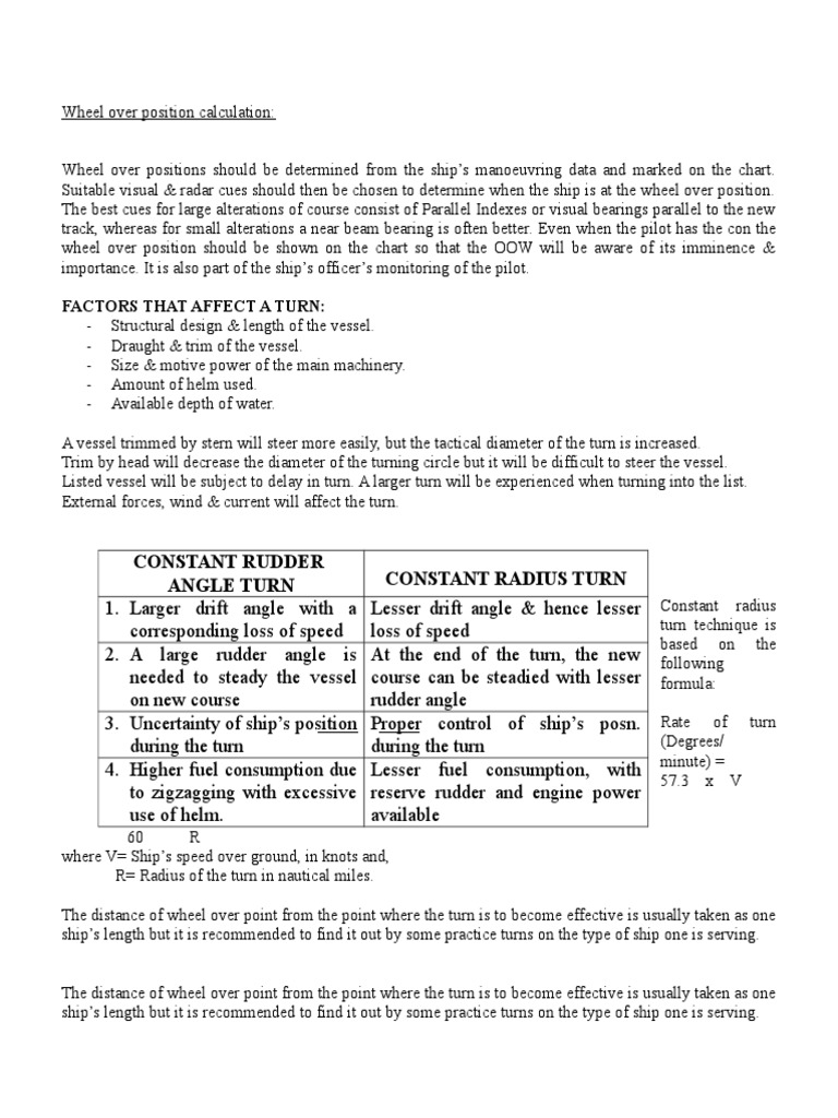 Determining Wheel Over Positions: Factors that Influence Ship Turning ...