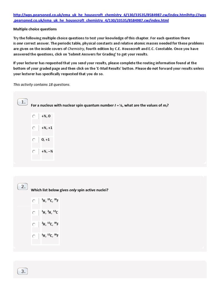 NMR Multiple Choice Questions PDF | PDF | Proton Nuclear Magnetic ...