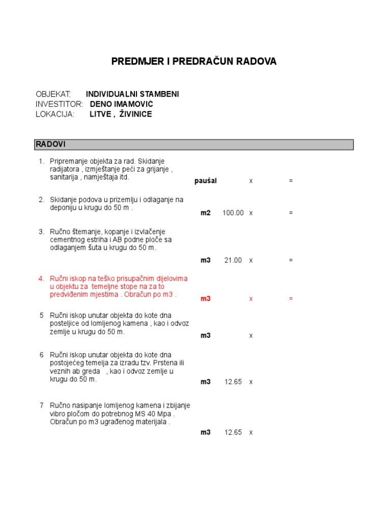 3.predmjer I Predracun Radova-Gradevinski | PDF
