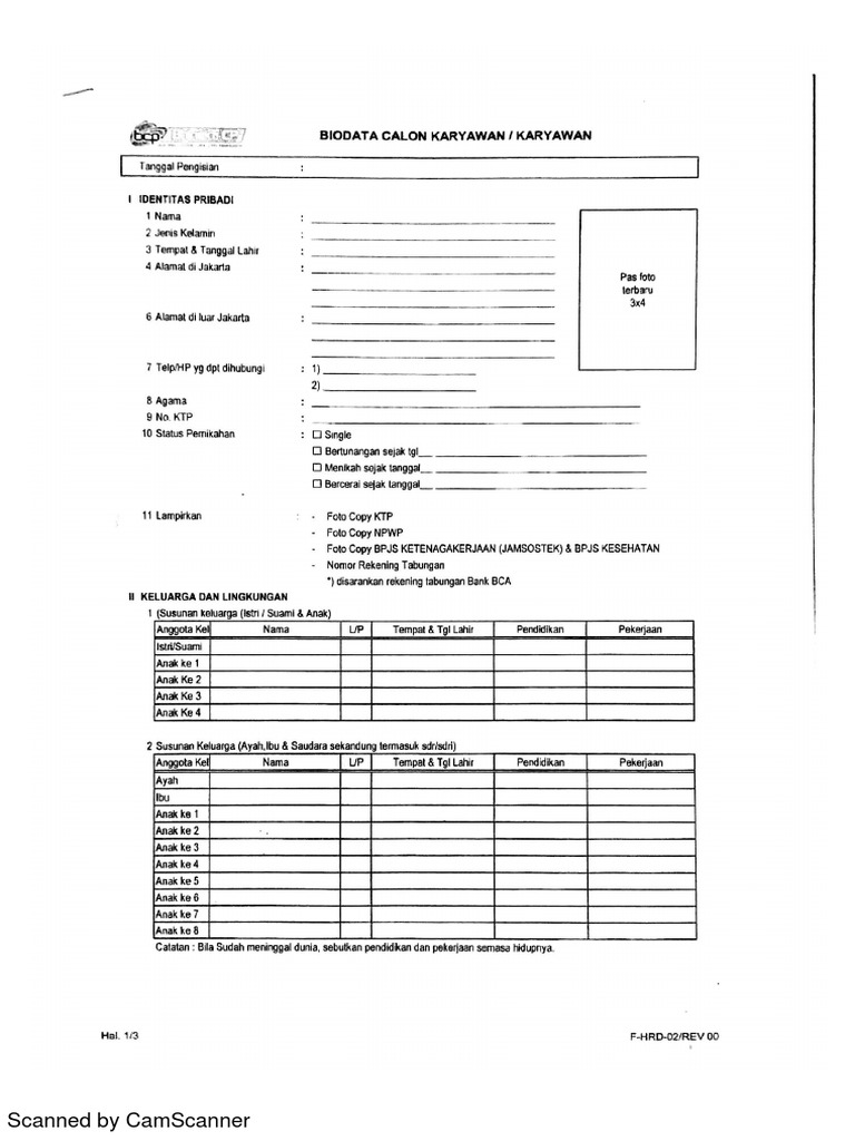Form Biodata Karyawan Baru