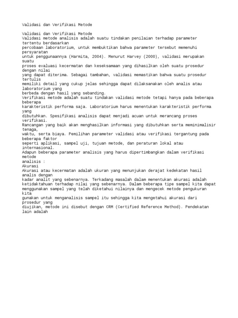Validasi Dan Verifikasi Metode | PDF