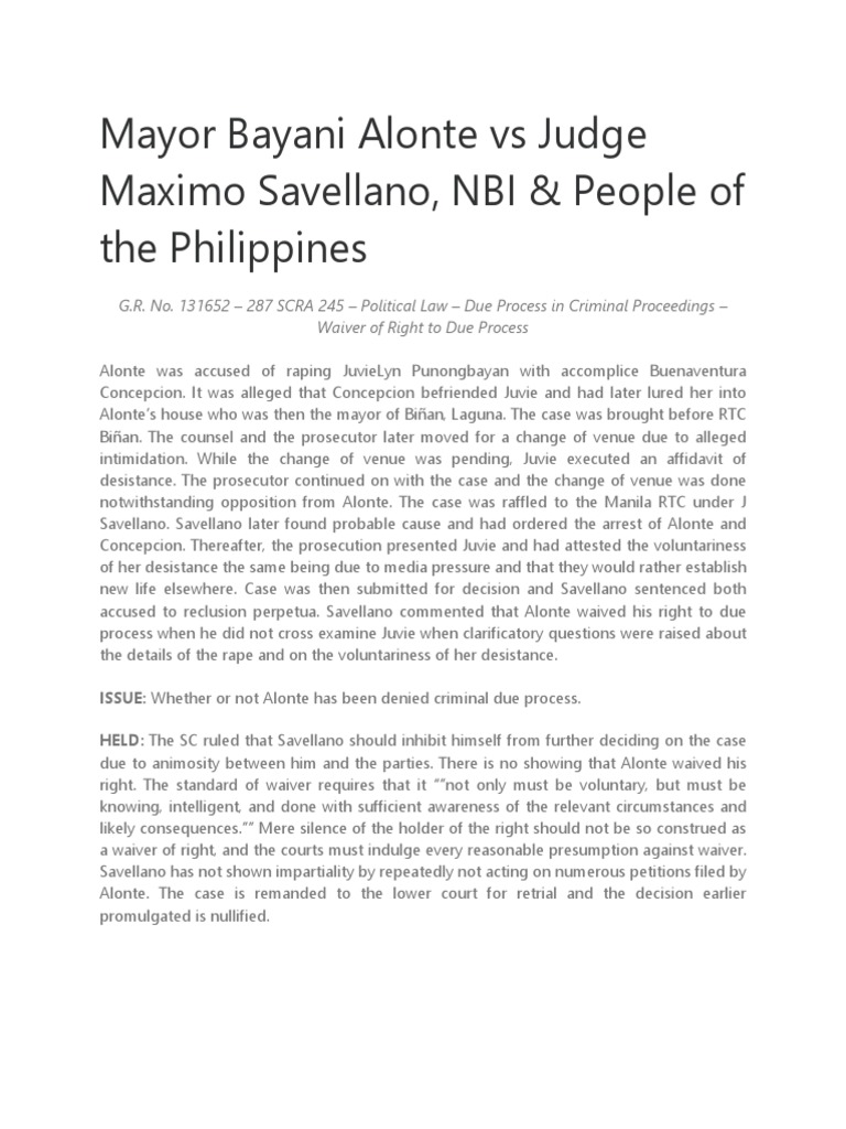 Mayor Bayani Alonte Vs Judge Maximo Savellano, NBI & People of The ...
