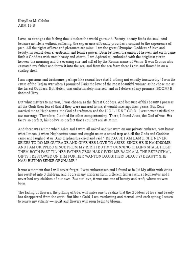 Monologue | PDF | Aphrodite | Mythology