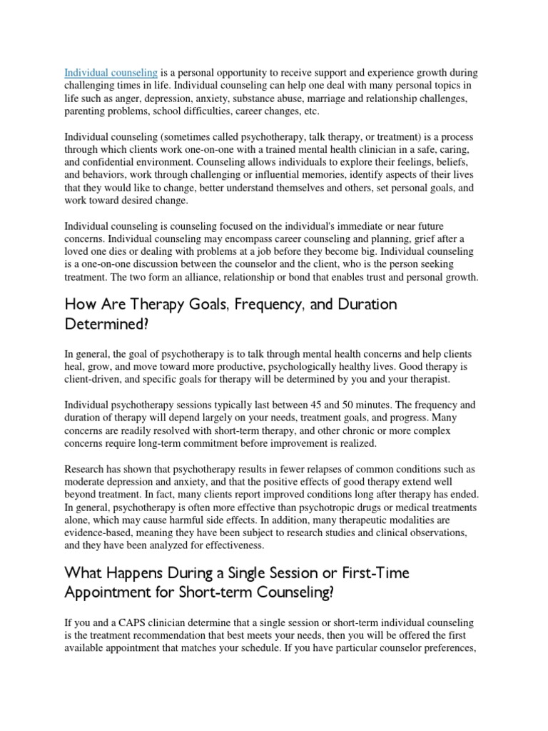 Individual Counseling | PDF | Psychotherapy | Clinical Psychology