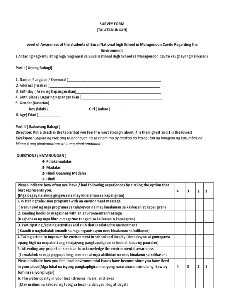 Survey Form | PDF
