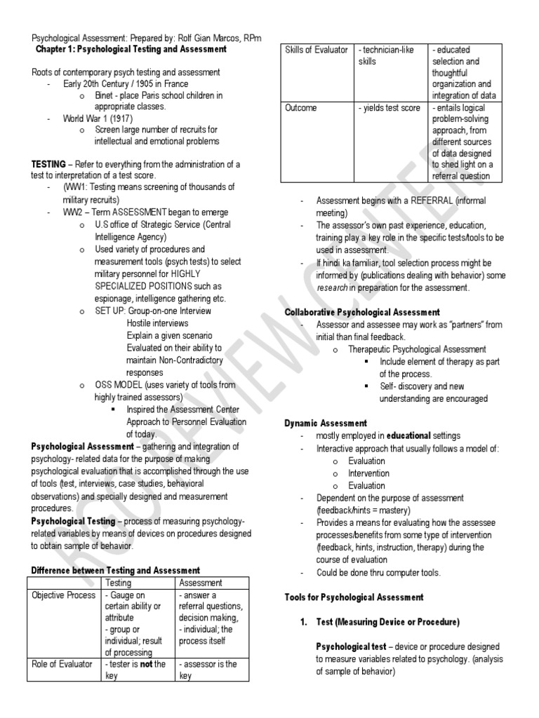 RGO PA Reviewer Marcos | PDF | Psychological Evaluation | Test (Assessment)