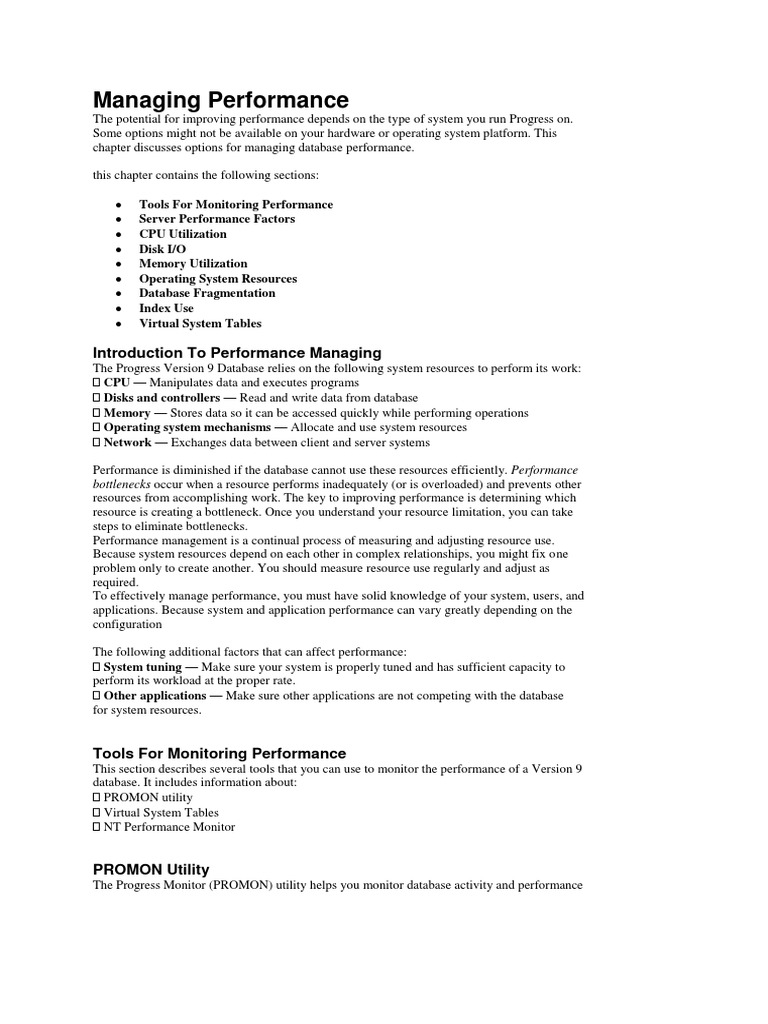 OPENEDGE Managing Performance | PDF | Database Index | Databases