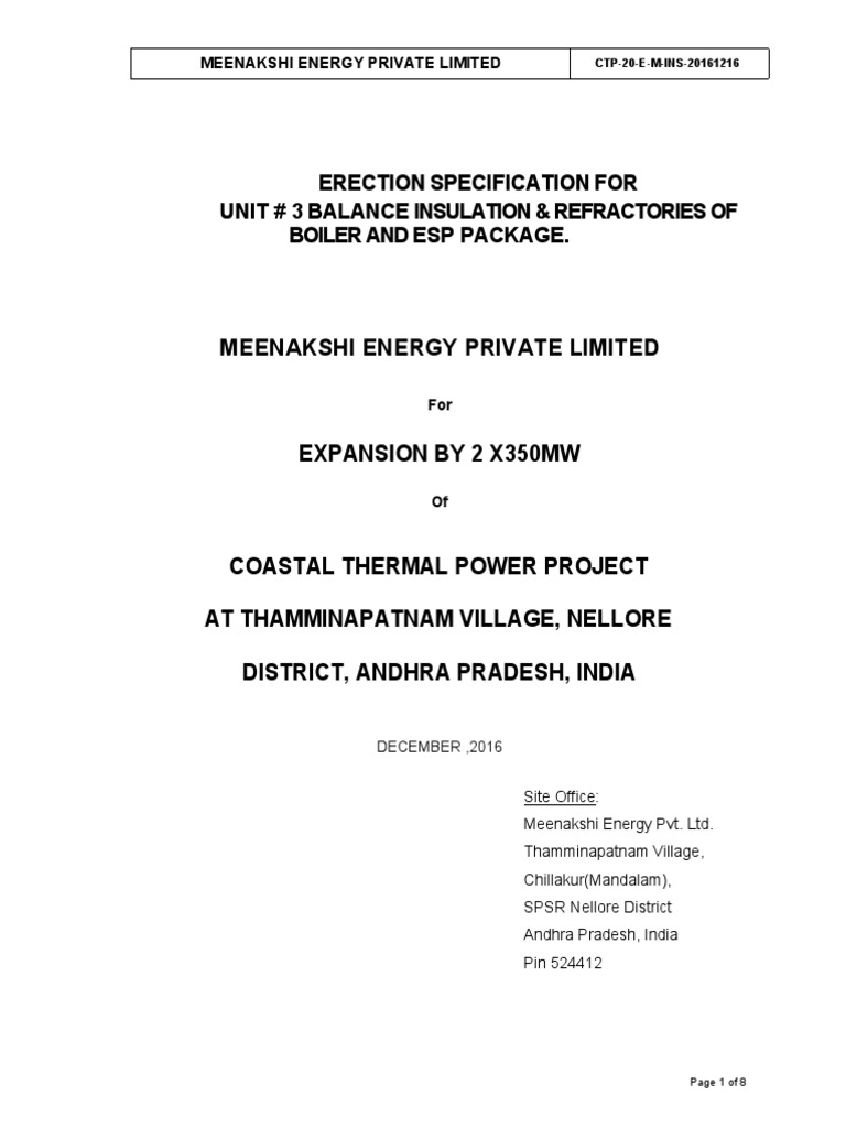 Boiler & ESP Insulation & Refractories Erection Spec | PDF ...