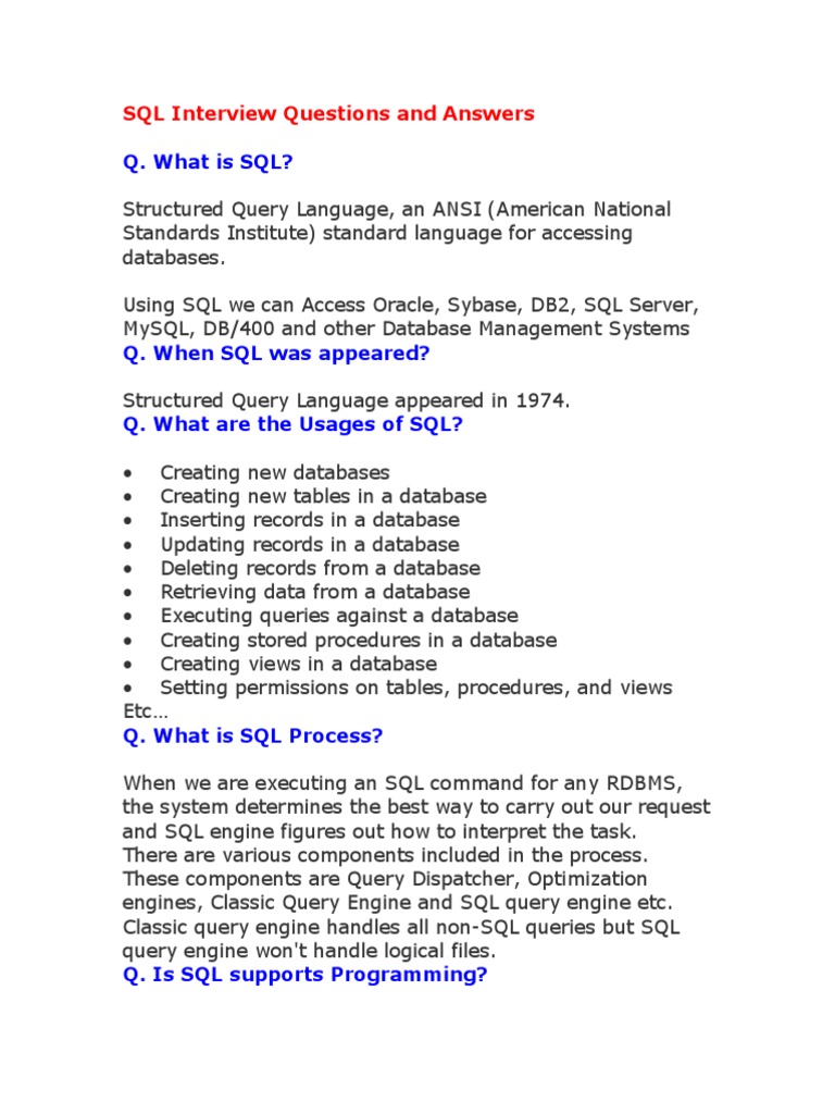 SQL Interview Questions and Answers | PDF | Databases | Relational Database