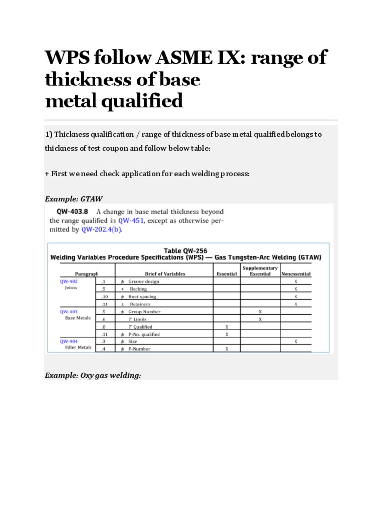 PART 63 ASME IX Range of Thickness of Base Metal Qualified | PDF ...