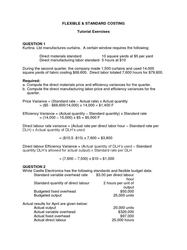 FB - Standard Costing. Tutorial Exercise | PDF | Variance | Business ...