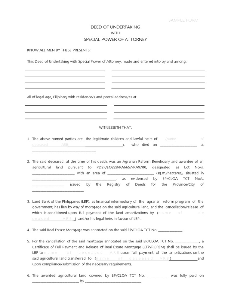 Deed of Undertaking W Spa-Deceased-1016 | PDF | Power Of Attorney ...
