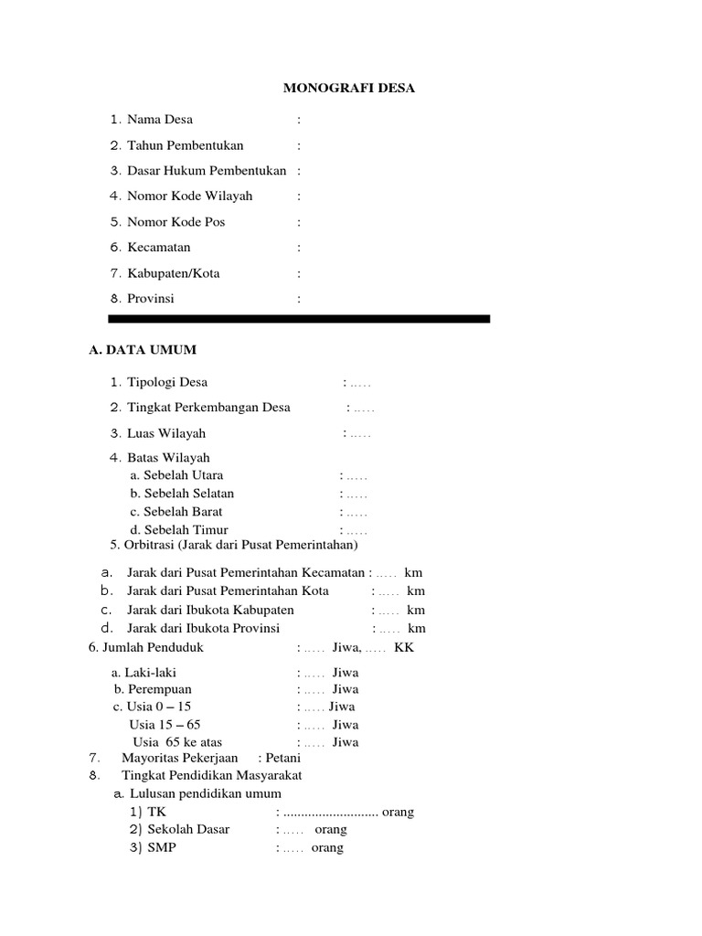 Monografi Desa: Data dan Analisis | PDF | Olahraga & Rekreasi