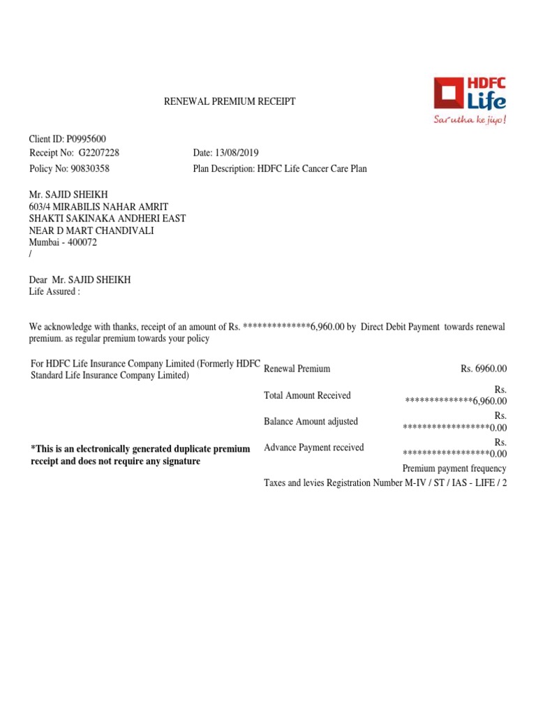 Premium Receipt | PDF | Life Insurance | Insurance