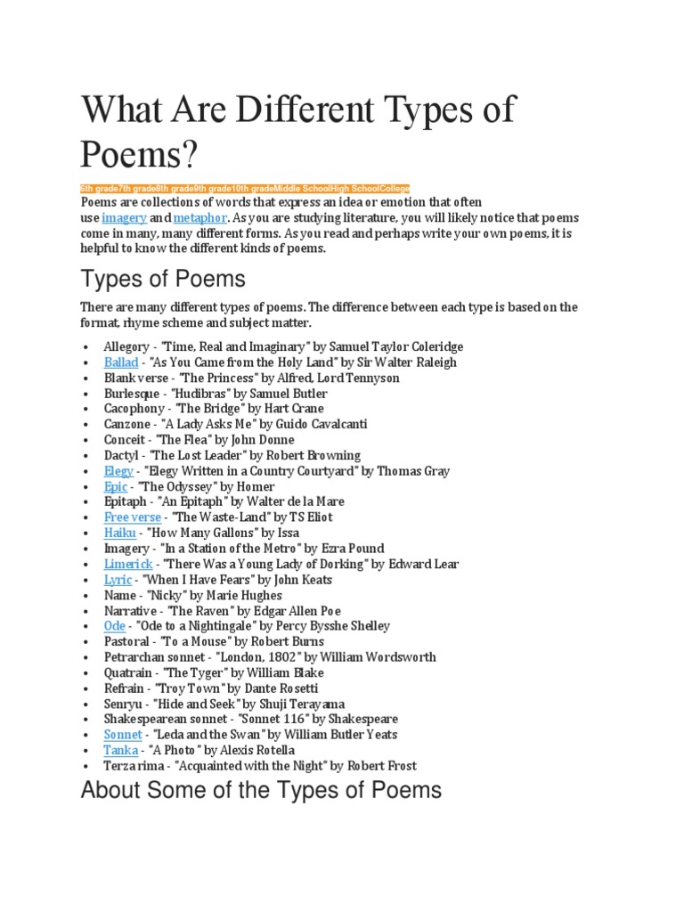What Are Different Types of Poems | PDF | Sonnets | Narrative Forms