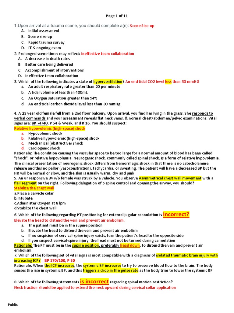 50 Multiple Choice | PDF | Shock (Circulatory) | Major Trauma
