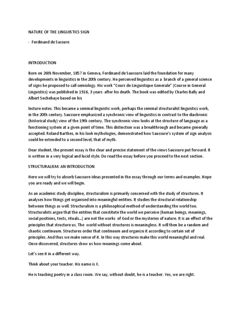 Nature of The Linguistics Sign | PDF | Linguistics | Speech