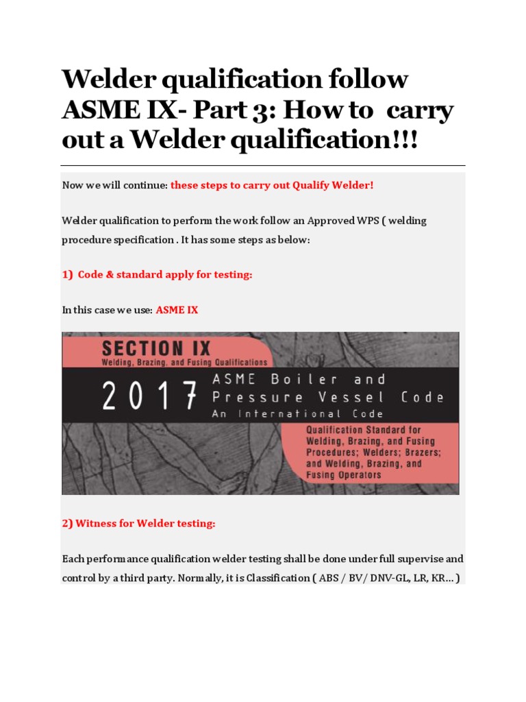 PART 65 ASME IX - Part 3 How To Carry Out A Welder Qualification | PDF ...