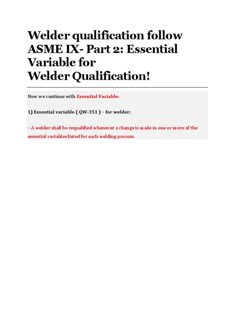 PART 66 ASME IX - Part 2 Essential Variable For Welder Qualification ...