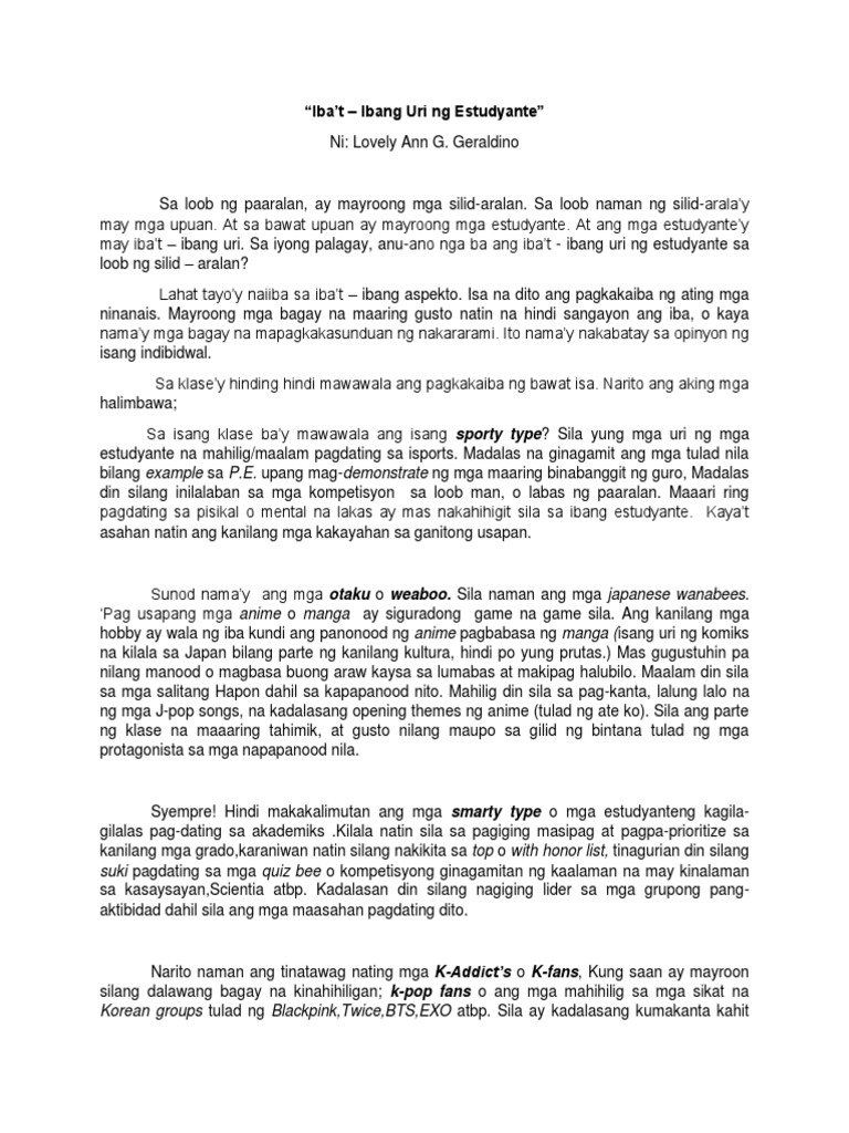 Ibat Ibang Uri NG Estudyante Article - Lovely Geraldino | PDF