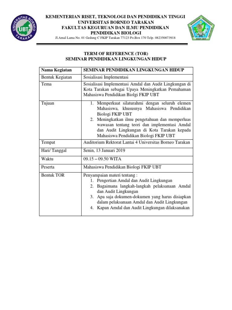 TERM OF REFERENCE Pemateri Seminar | PDF