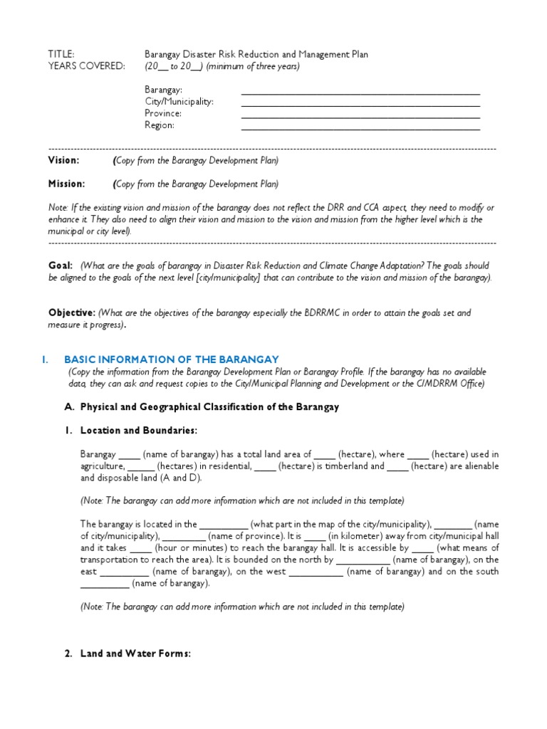 BDRRM Plan Template English | PDF | Emergency Evacuation | Disaster ...