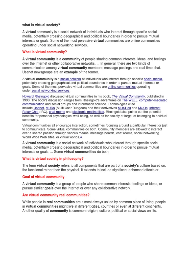 What Is Virtual Society | PDF | Community | World Wide Web