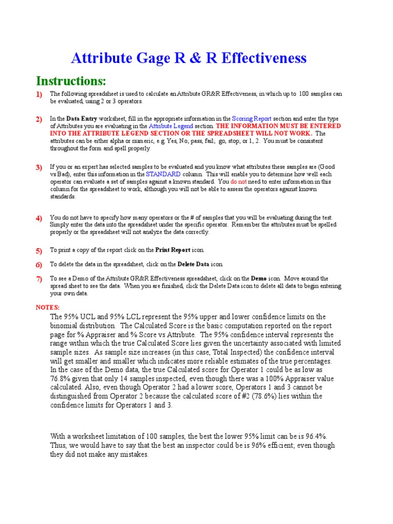 Attribute GRR | PDF | Confidence Interval | Sample Size Determination