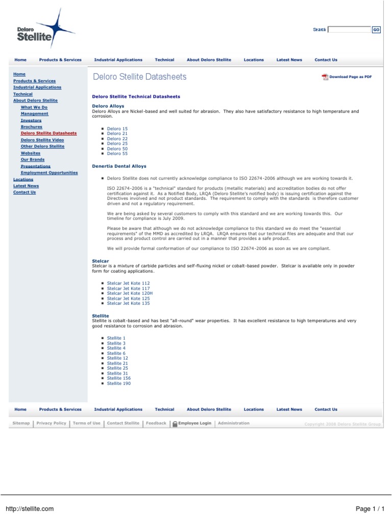 Stellite Data Sheets PDF | PDF | Regulatory Compliance | Corrosion