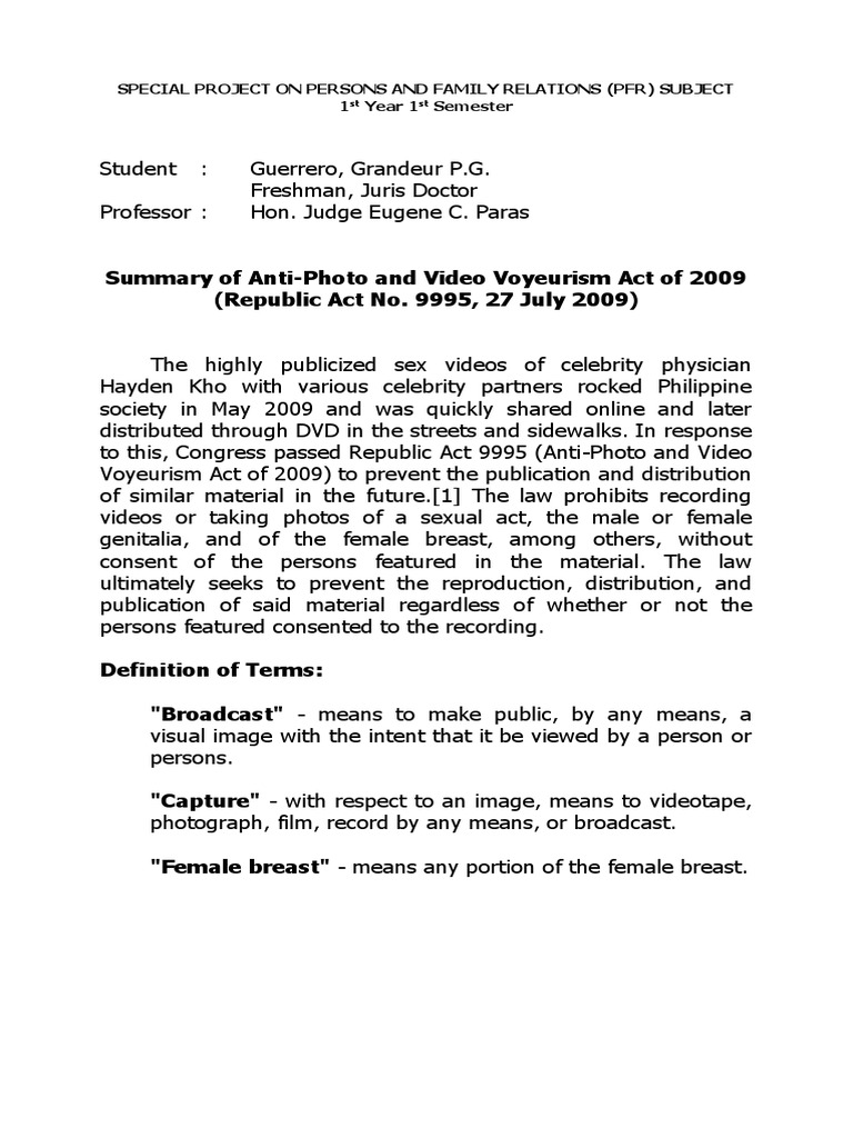 Summary of Anti-Photo and Video Voyeurism Act of 2009 (Republic Act No ...