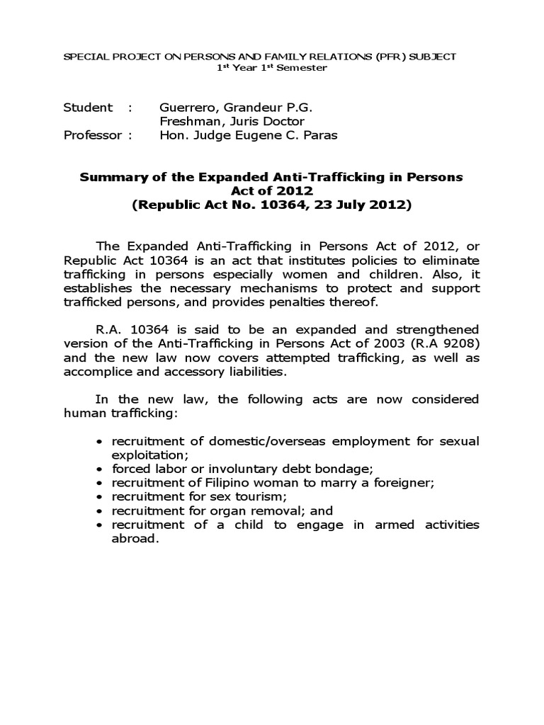 Summary of The Expanded Anti-Trafficking in Persons Act of 2012 ...