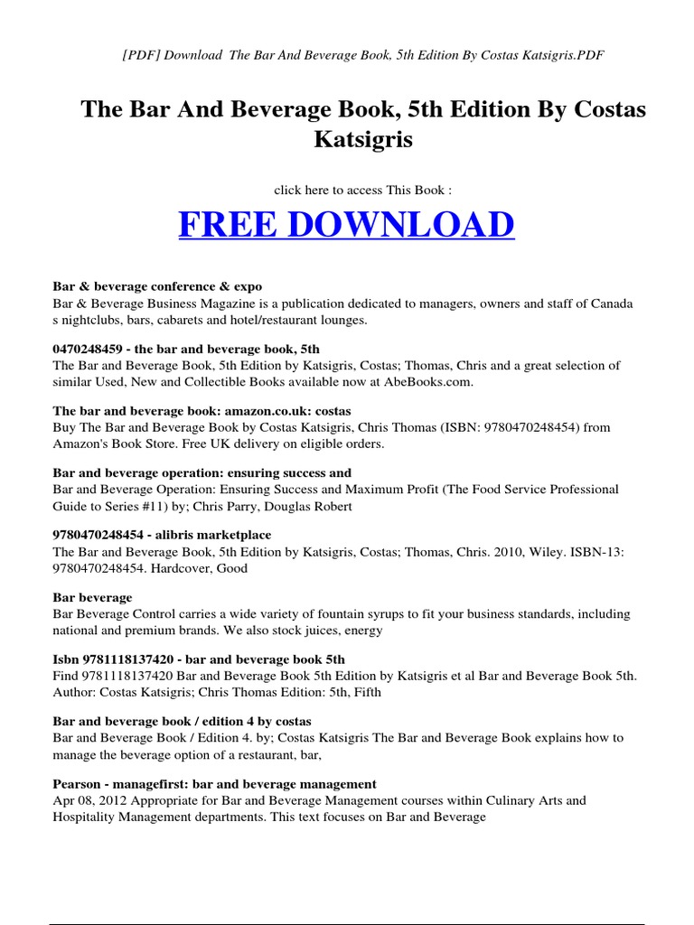 The Bar and Beverage Book 5th Edition by Costas Katsigris | PDF | Bar ...