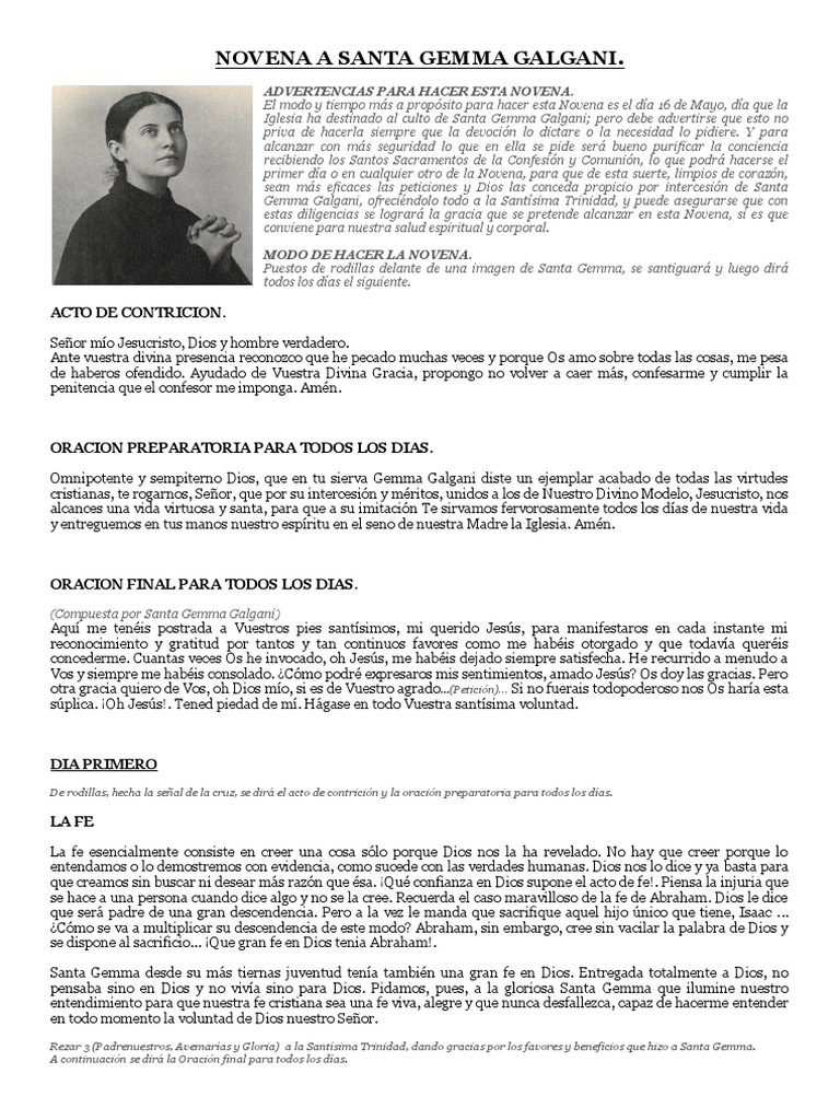 Novena A Santa Gemma Galgani | PDF | orador del Señor | Oración