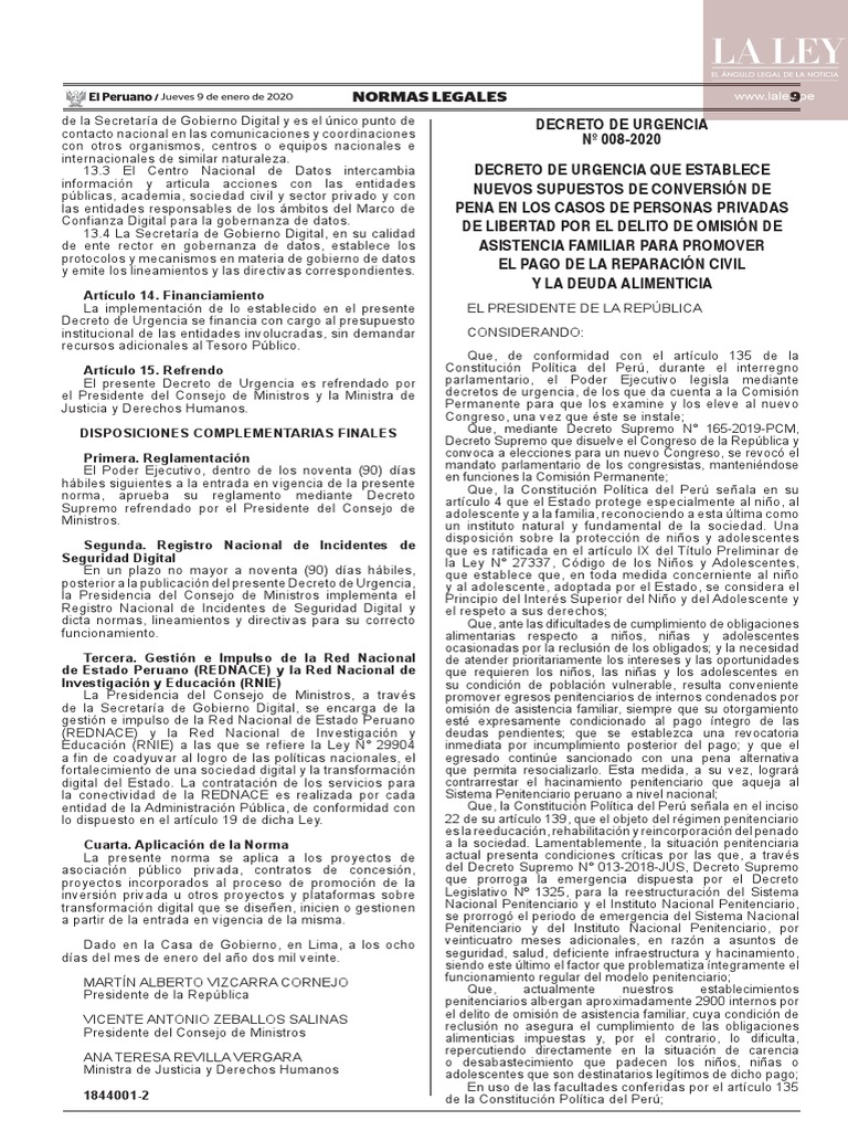 Decreto de Urgencia #008-2020 | PDF | Gobierno de españa | Perú