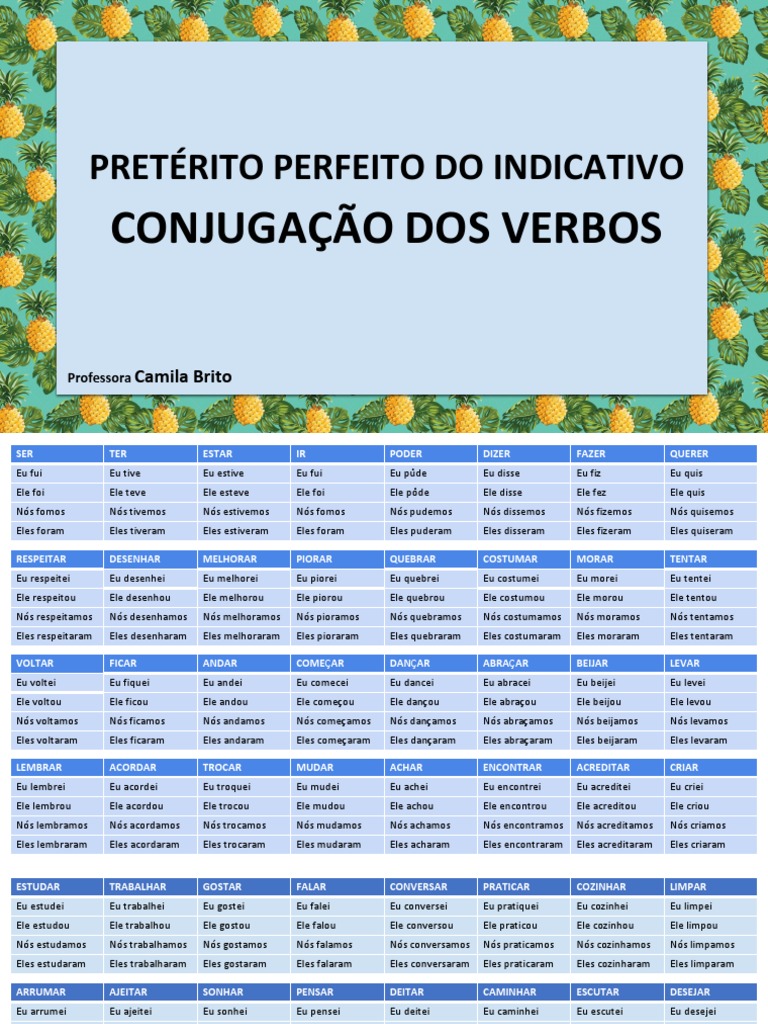 VERBOS - Pretérito Perfeito Do Indicativo | PDF | Artes Linguísticas e ...