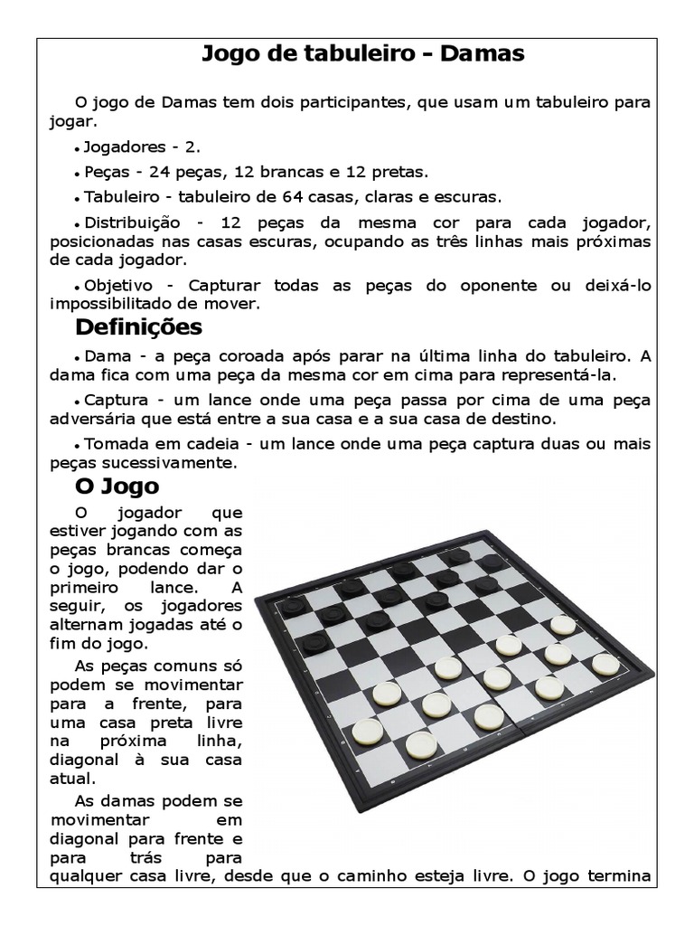 Damas 3o 4o e 5o Ano | PDF | Jogos de tabuleiro | Jogos tradicionais