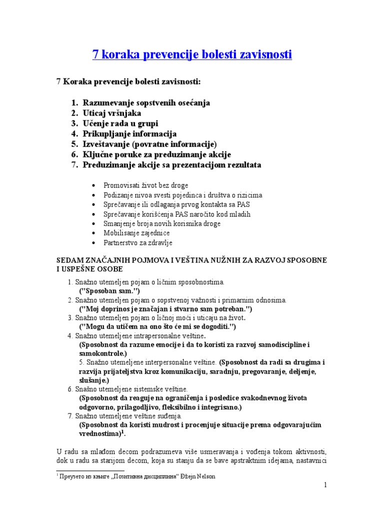 7 Koraka Prevencije Bolesti Zavisnost Prirucnik Za Nastavnike | PDF