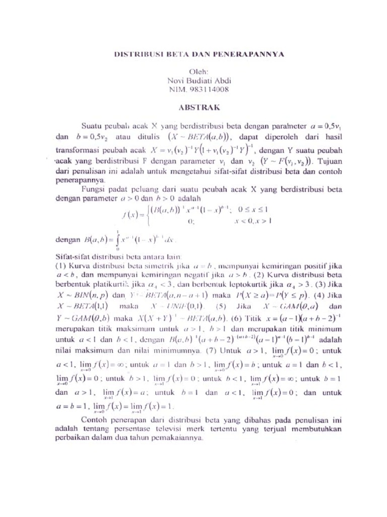 Distribusi Beta Dan Penerapannya PDF | PDF