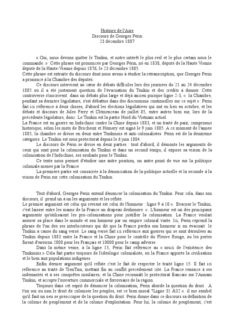 Discours de Périn sur le Tonkin en 1885 | PDF | Colonisation | Colonialisme