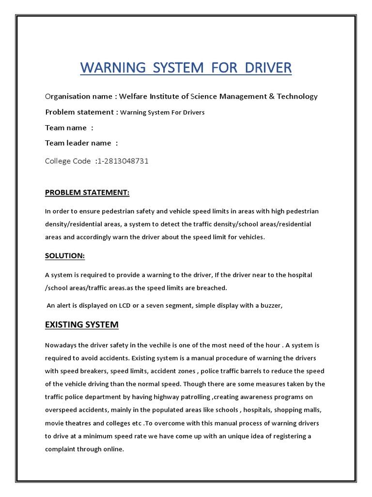 Driver Warning System Speed Limit Alert | PDF | Traffic | Speed Limit
