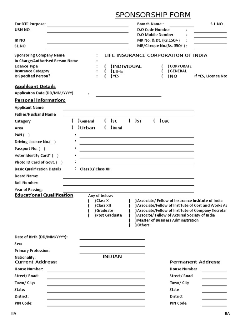 Sponsorship Form | PDF | Identity Document | Government