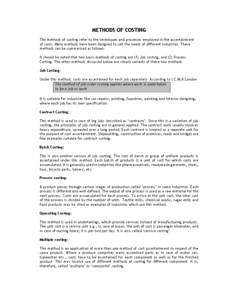 Methods and Types of Costing | PDF | Cost Accounting | Cost