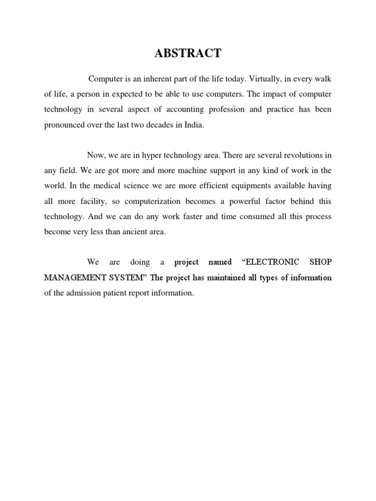 Electronic Shop Management System Abstract | PDF | Feasibility Study ...