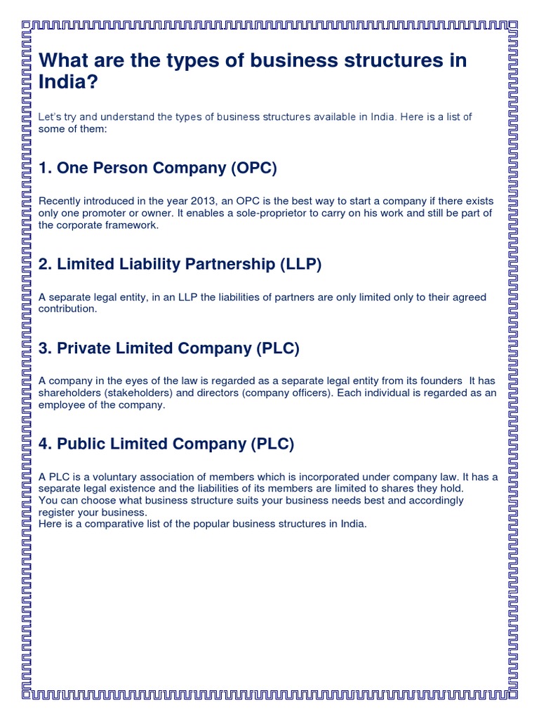 What Are The Types of Business Structures in India | PDF | Limited ...